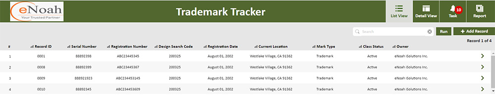 Trademark Tracker Integrated Solution for Legal Trademark - eNoah