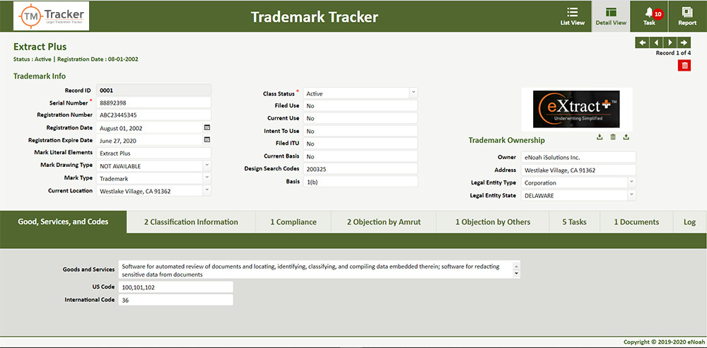 Trademark Tracker Integrated Solution for Legal Trademark - eNoah